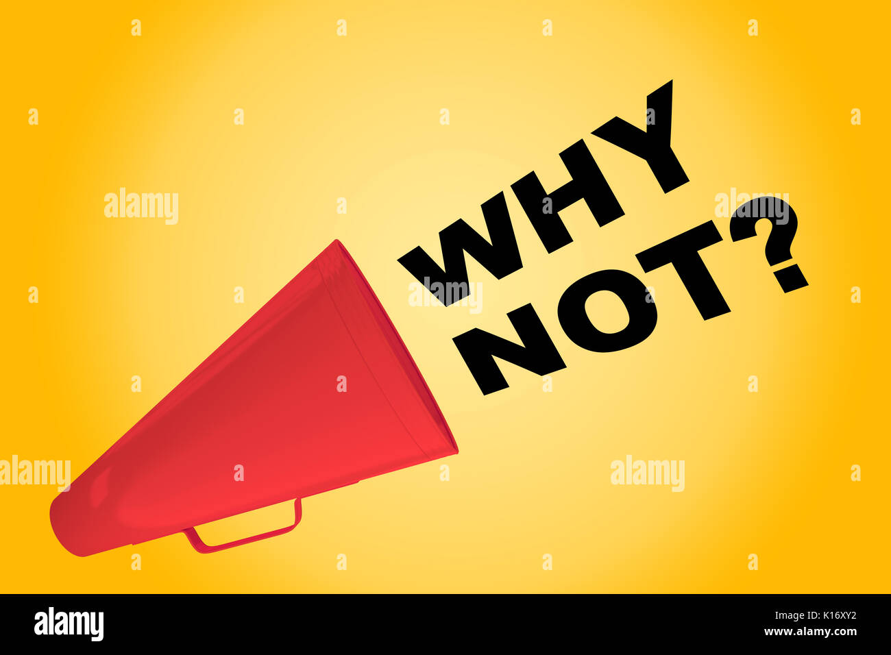 3D illustration of "WHY NOT?" title flowing from a loudspeaker Stock ...