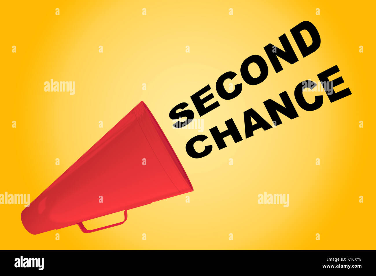 3D illustration of "SECOND CHANCE" title flowing from a loudspeaker ...