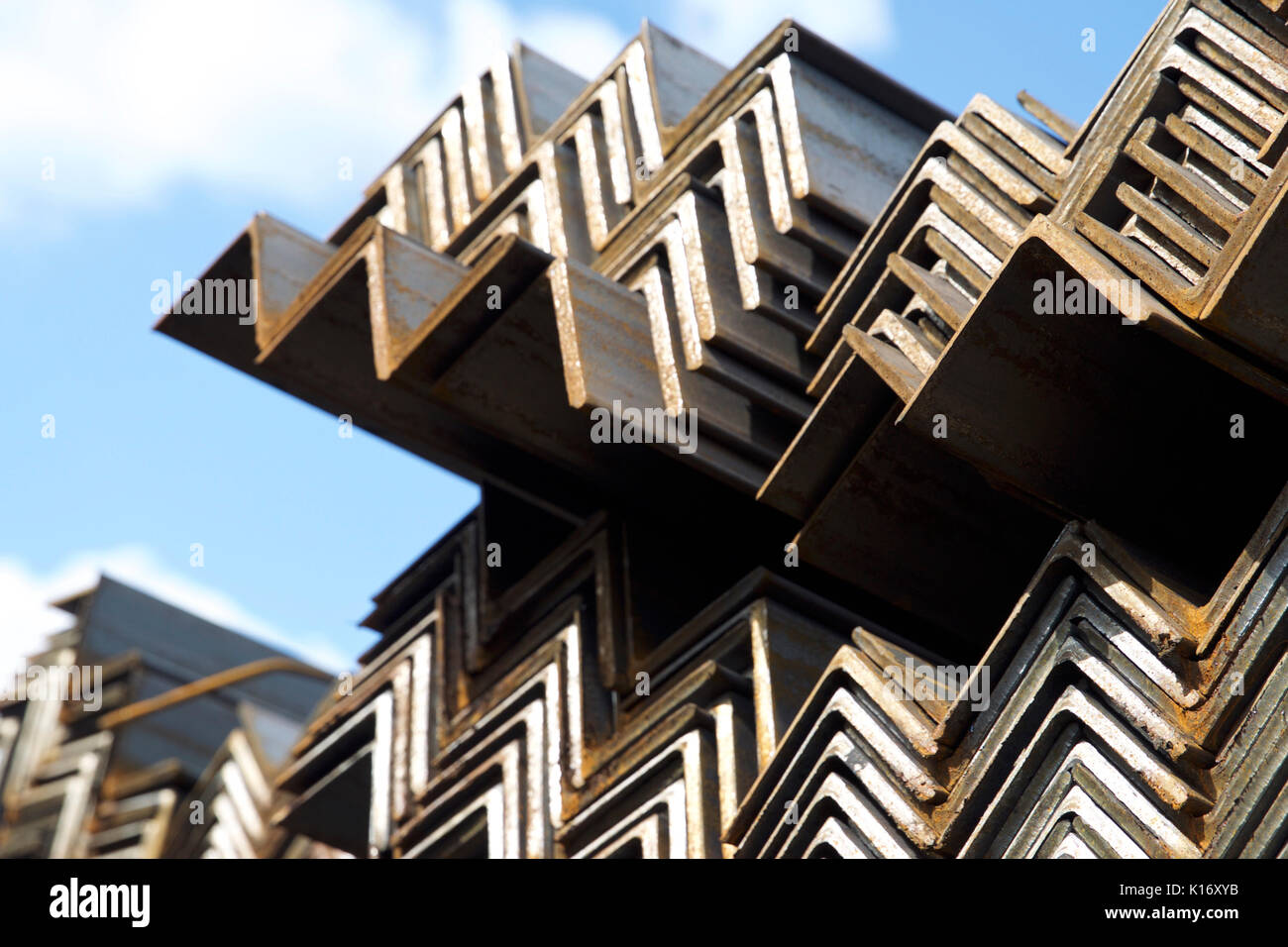 Metal profile angle in packs at the warehouse of metal products, Russia ...