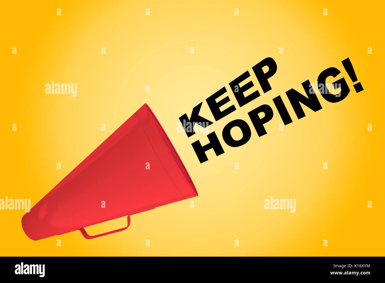 3D illustration of "KEEP HOPING!" title flowing from a loudspeaker ...