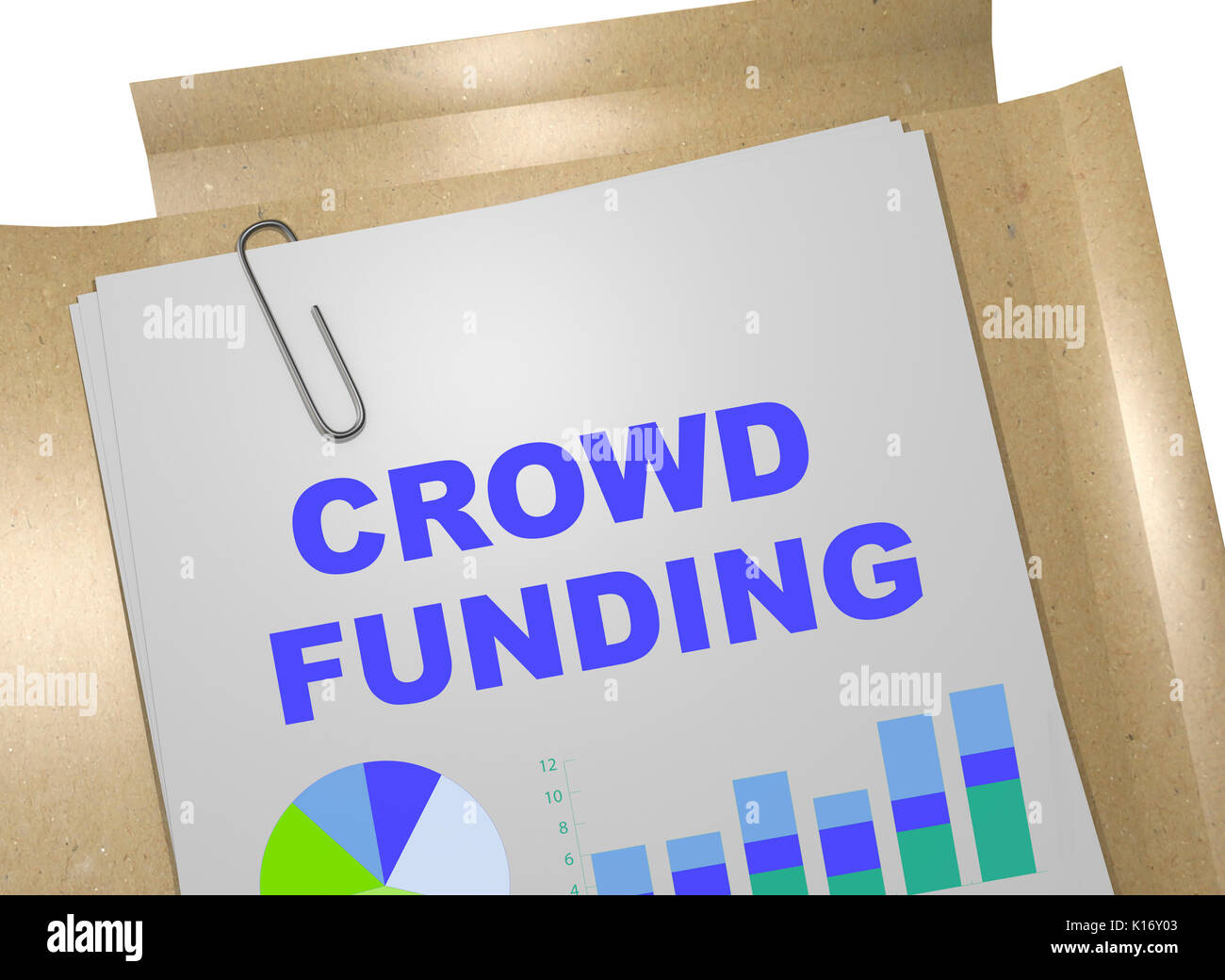 3D illustration of "CROWD FUNDING" title on business document Stock ...