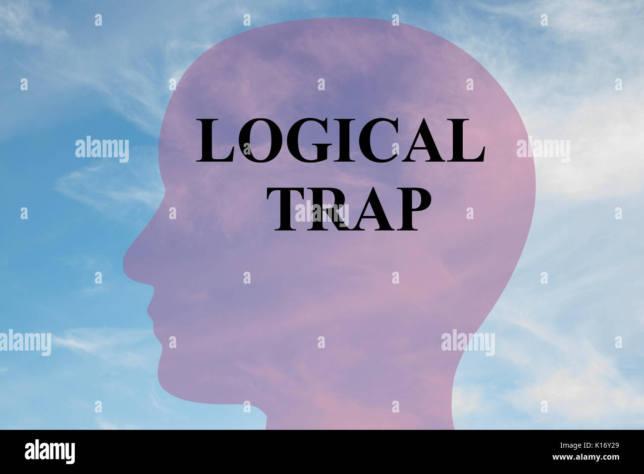Render illustration of "LOGICAL TRAP" title on head silhouette, with ...