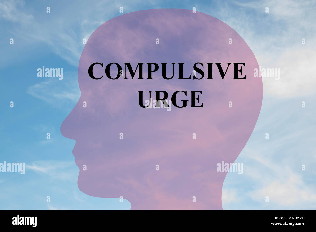 Render illustration of "COMPULSIVE URGE" title on head silhouette, with ...