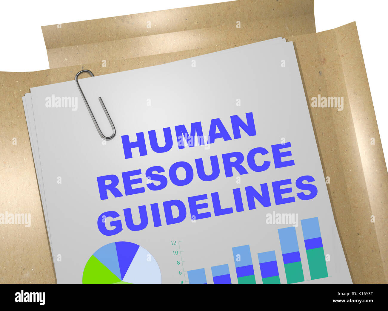 3D illustration of "HUMAN RESOURCE GUIDELINES" title on business ...