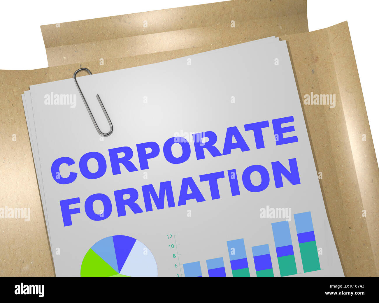 3D illustration of "CORPORATE FORMATION" title on business document ...