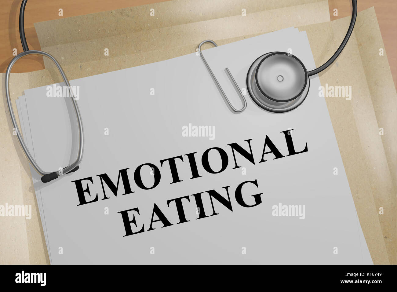 3D illustration of "EMOTIONAL EATING" title on a document Stock Photo ...