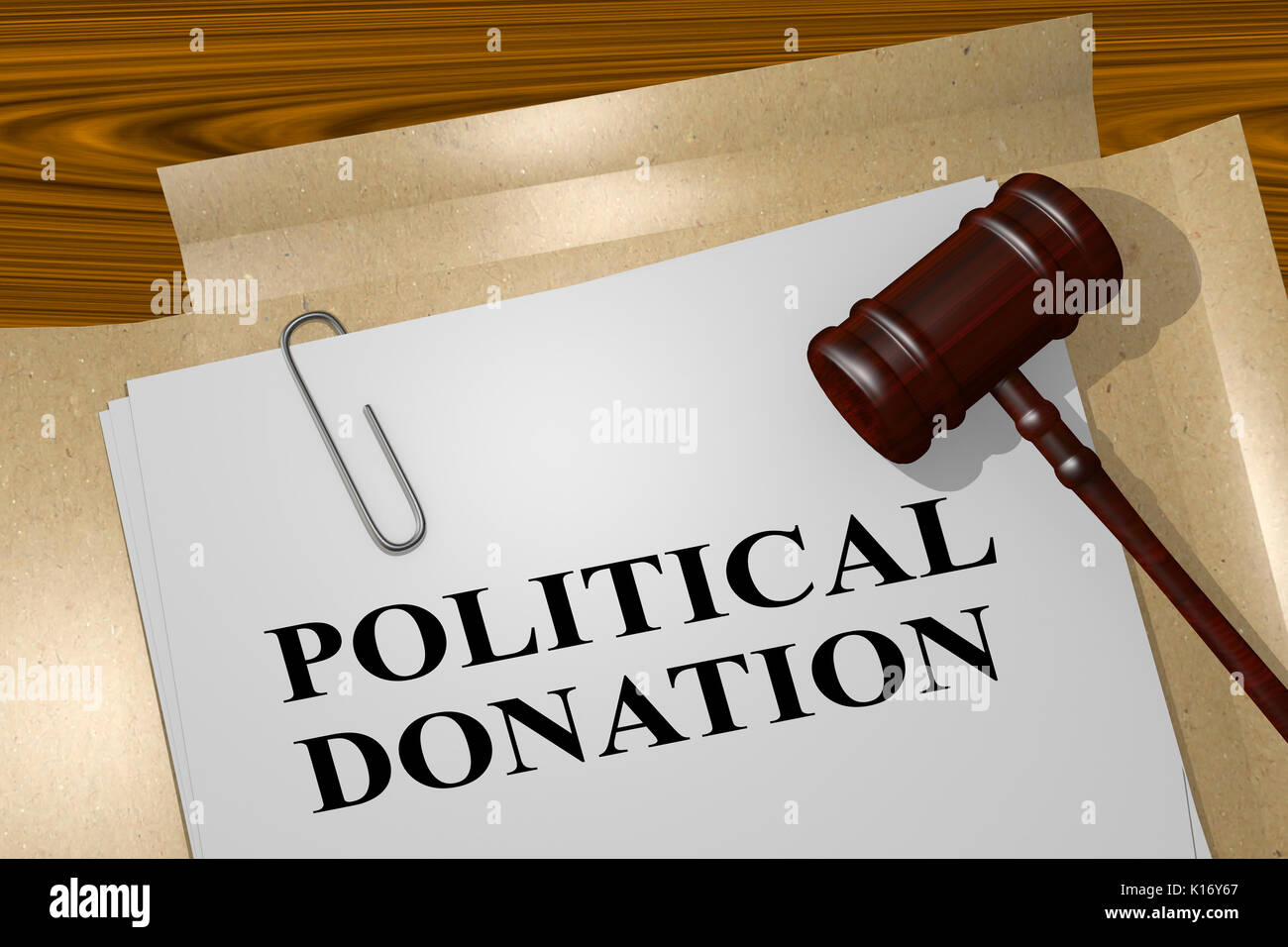 3D illustration of "POLITICAL DONATION" title on legal document Stock ...