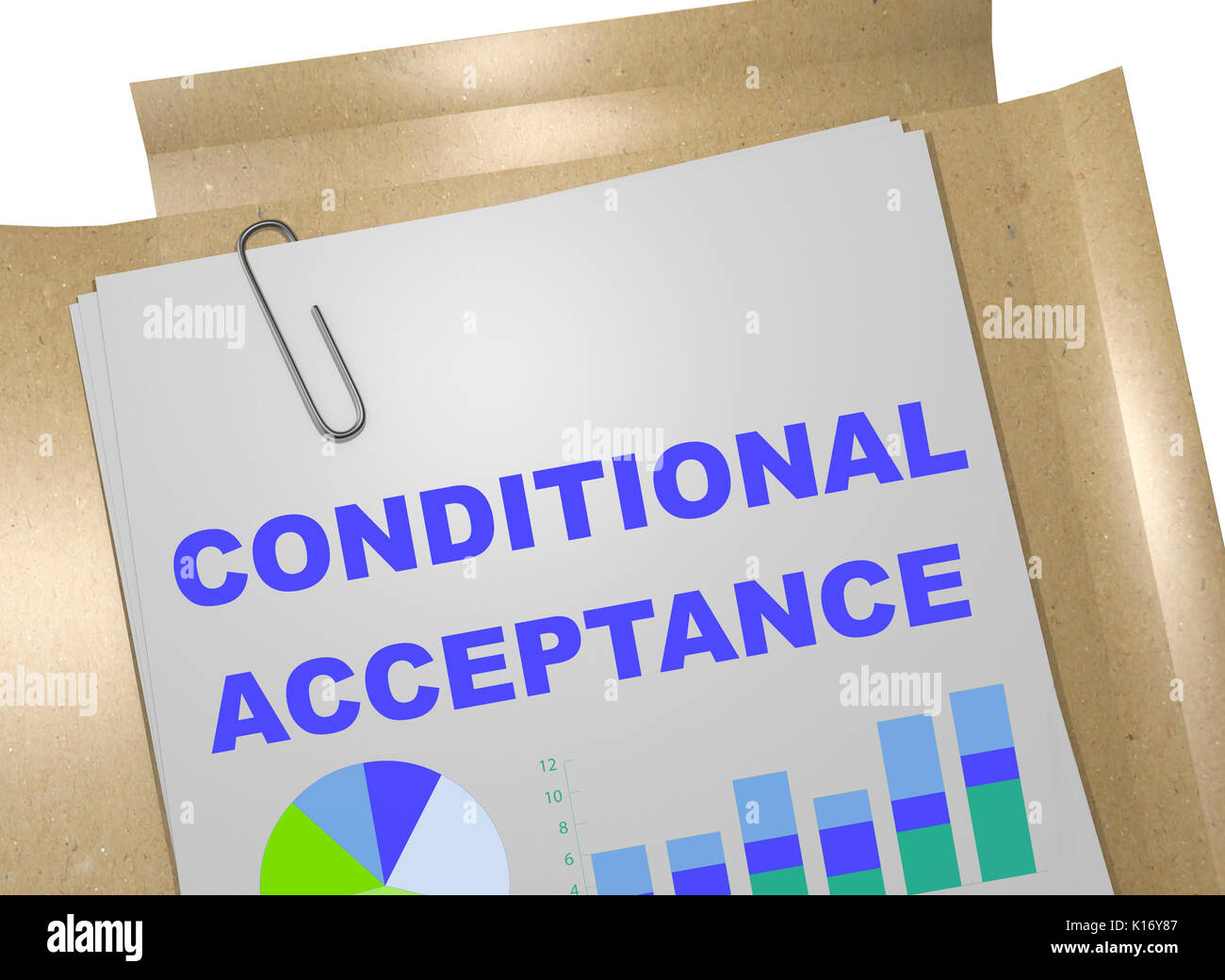 3D illustration of "CONDITIONAL ACCEPTANCE" title on business document ...