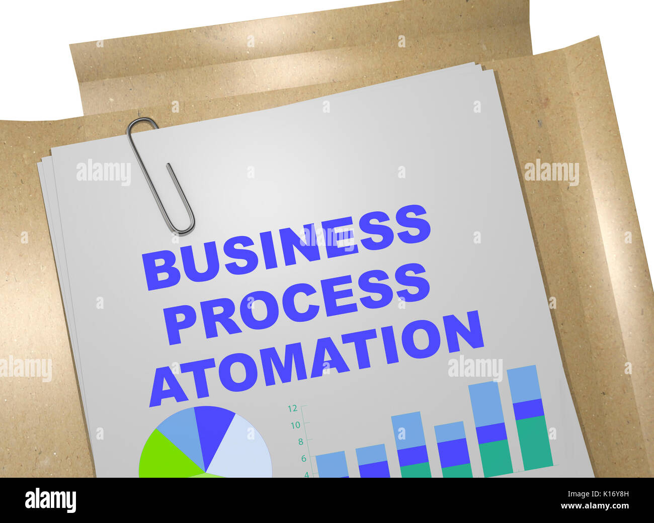 3D illustration of "BUSINESS PROCESS ATOMATION" title on business ...