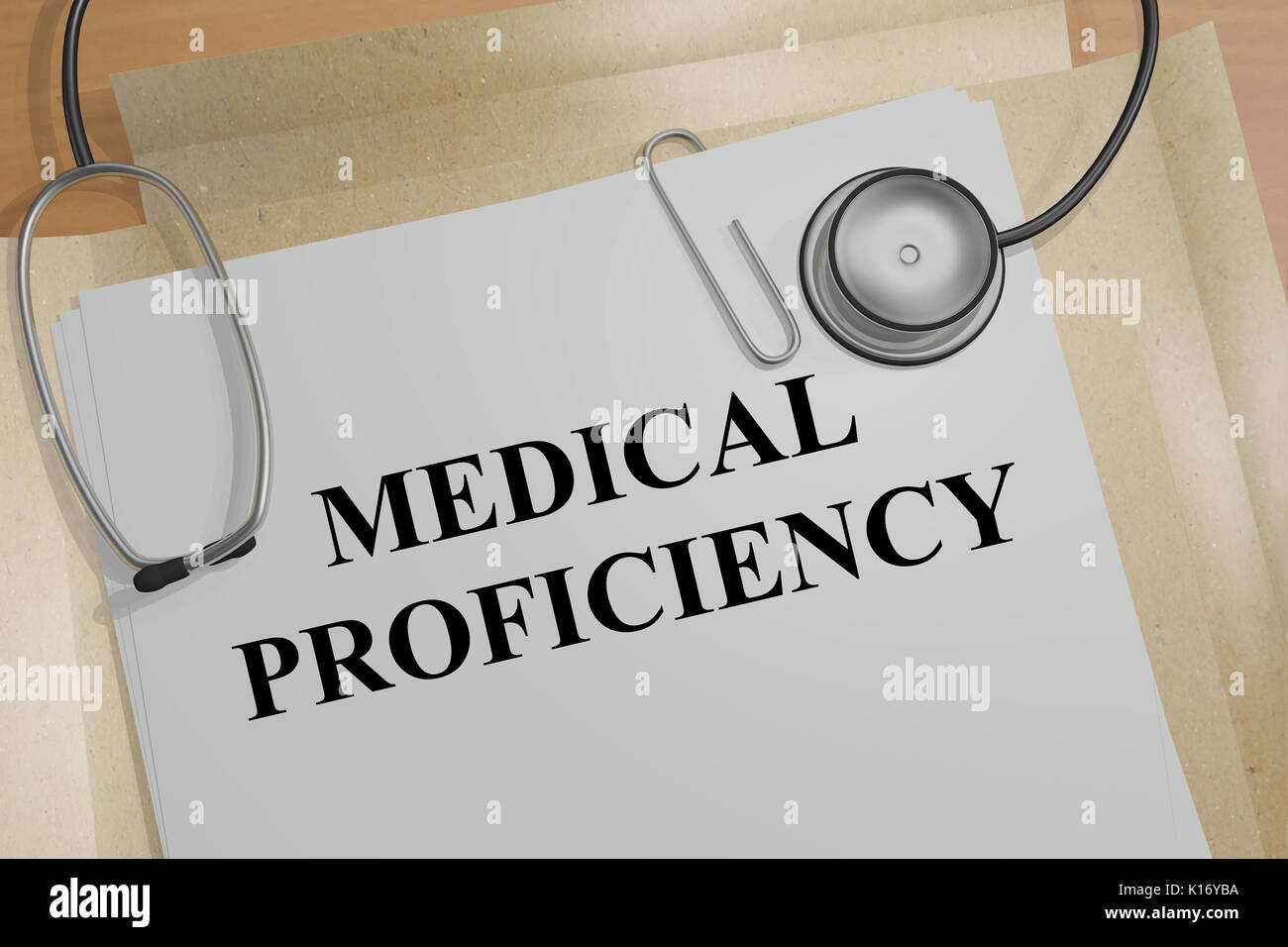 3D illustration of "MEDICAL PROFICIENCY" title on a document Stock ...