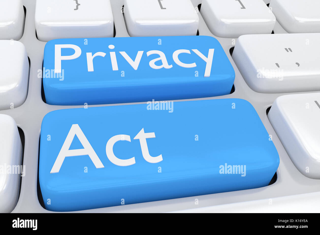 3D illustration of computer keyboard with the script "Privacy Act" on two adjacent pale blue ...