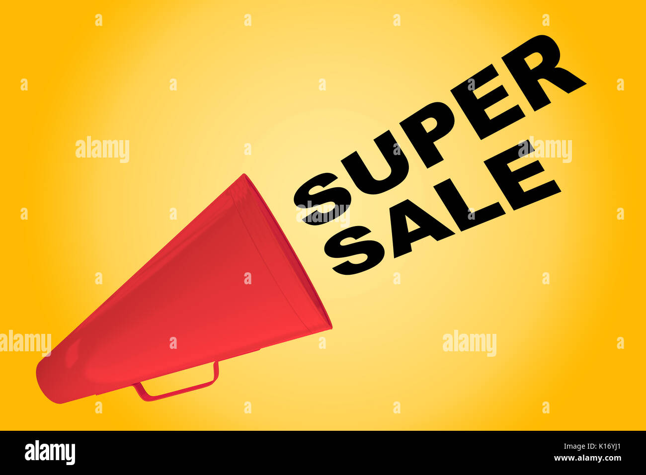 3D illustration of "SUPER SALE" title flowing from a loudspeaker Stock ...