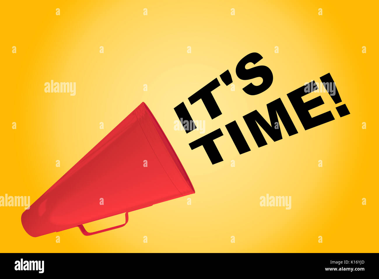 3D illustration of "IT'S TIME!" title flowing from a loudspeaker Stock ...