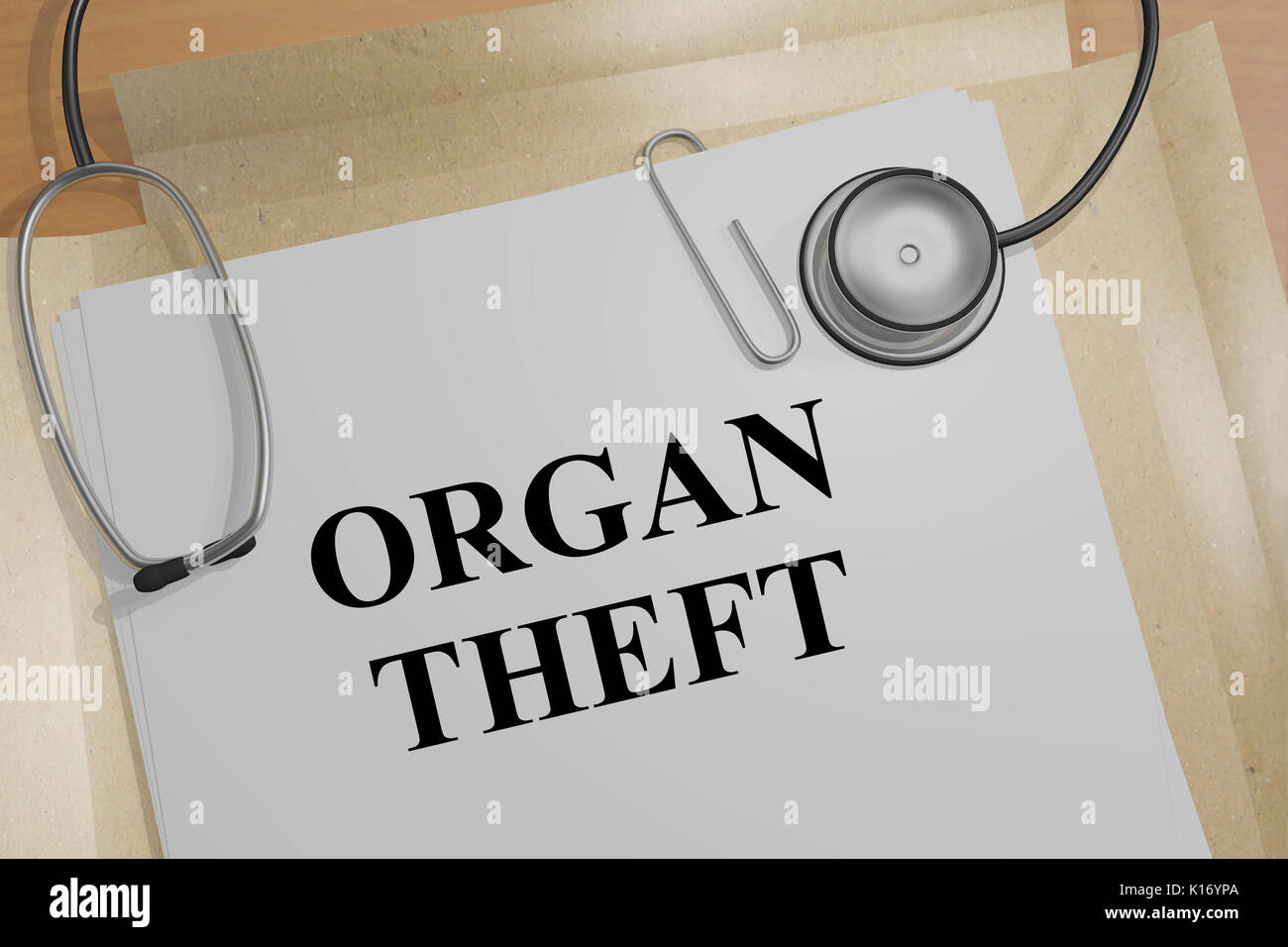 3D illustration of "ORGAN THEFT" title on a document Stock Photo - Alamy