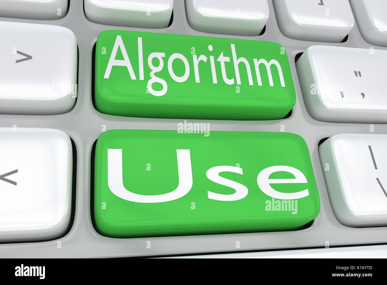3D illustration of computer keyboard with the print "Algorithm Use" on ...