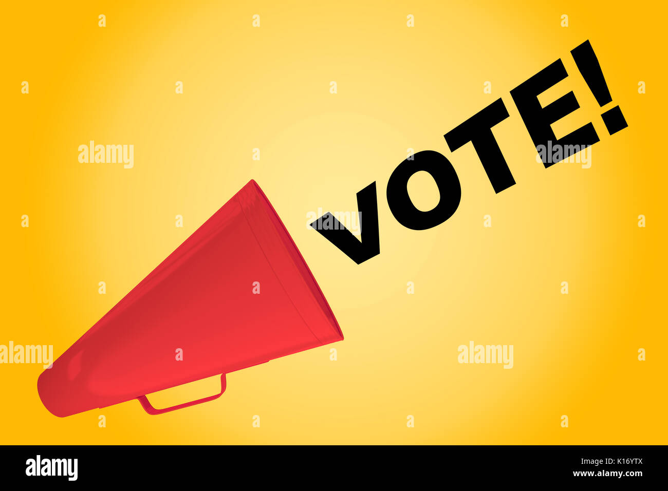 3D illustration of "VOTE!" title flowing from a loudspeaker Stock Photo ...