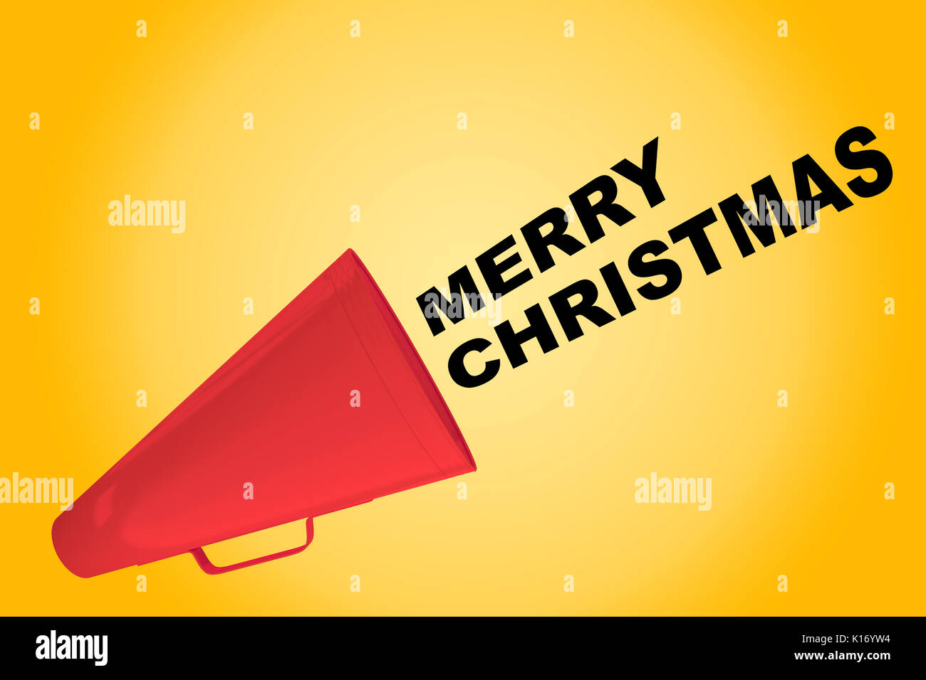 3D illustration of "MERRY CHRISTMAS" title flowing from a loudspeaker ...