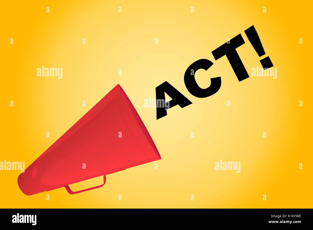 3D illustration of "ACT!" title flowing from a loudspeaker Stock Photo ...