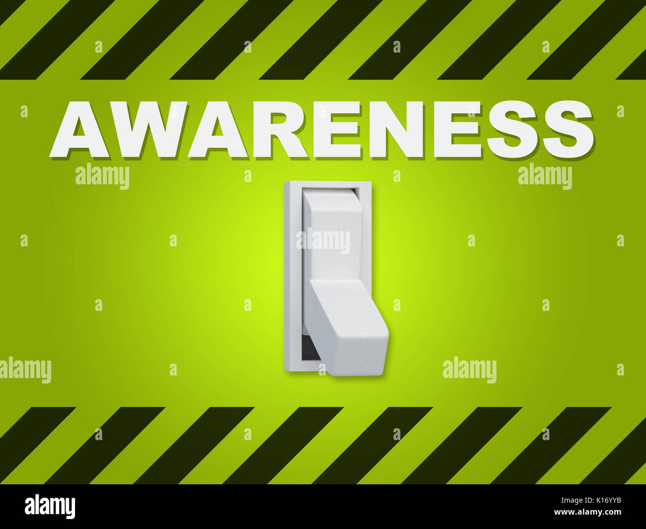 3D illustration of "AWARENESS" title above an electric switch on green ...