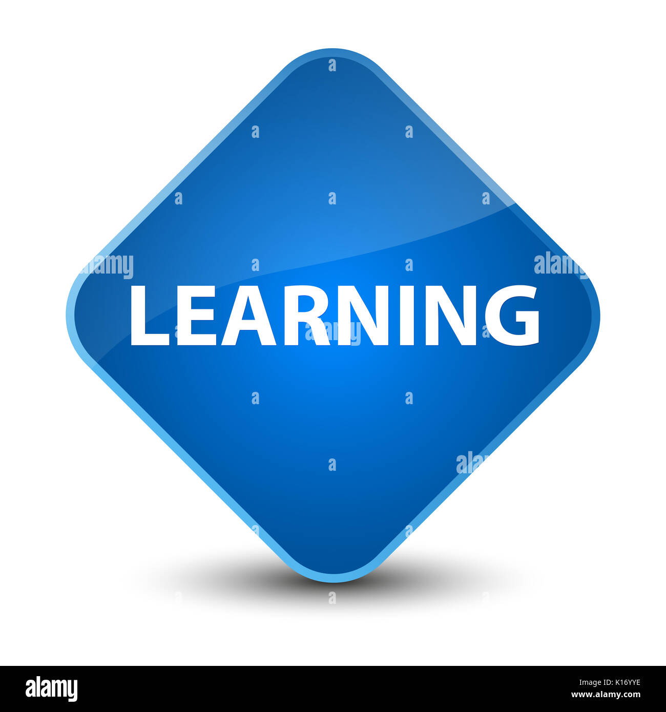 Learning isolated on elegant blue diamond button abstract illustration ...