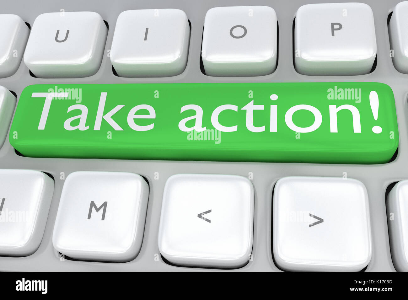 Render illustration of computer keyboard with the print "Take action ...