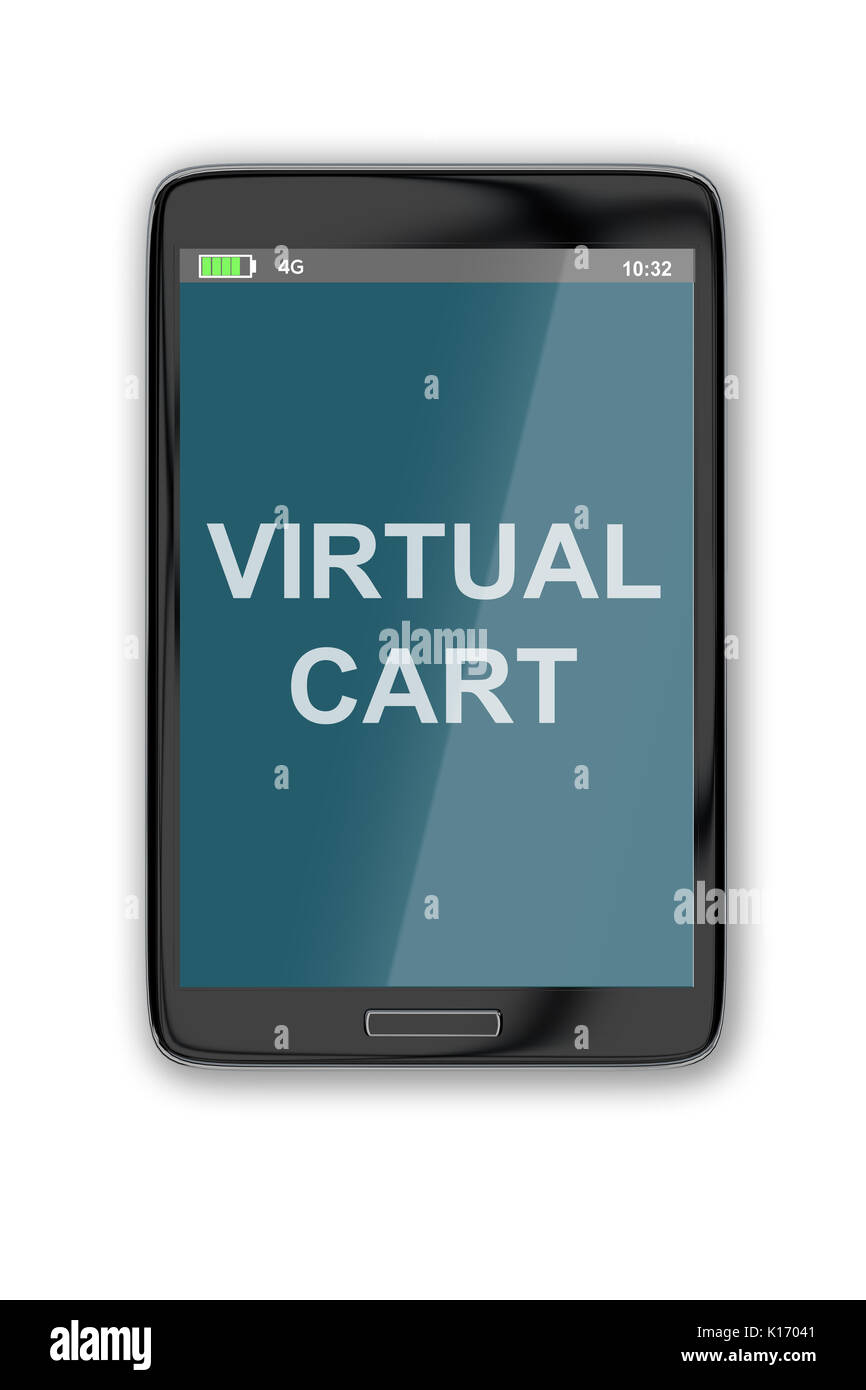 3D illustration of "VIRTUAL CART" title on cellular screen, isolated on ...