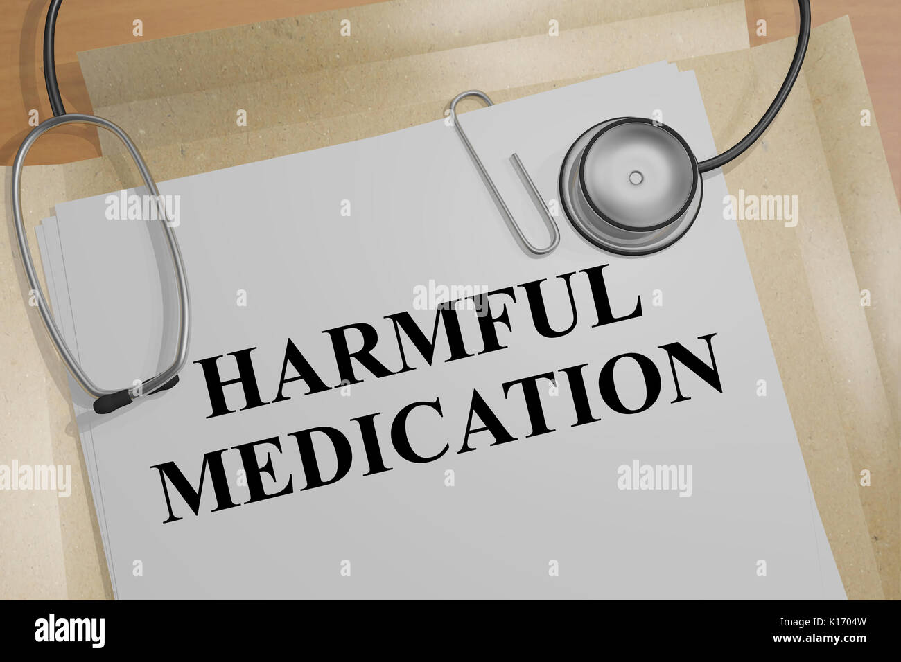 3D illustration of "HARMFUL MEDICATION" title on a document Stock Photo ...