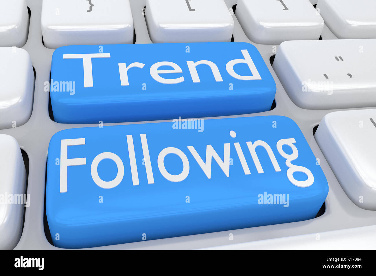 3D illustration of computer keyboard with the script "Trend Following ...