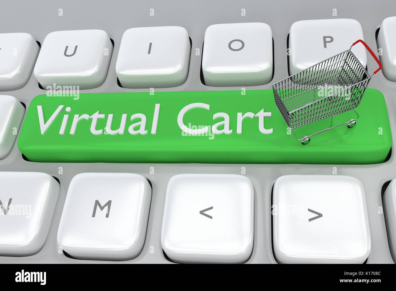 3D illustration of "Virtual Cart" script with a supermarket cart placed ...