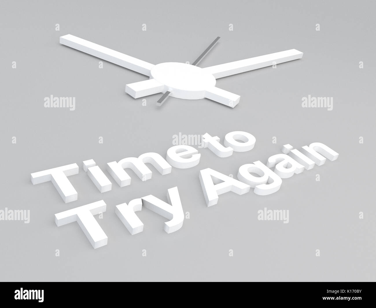 3D illustration of "Time to Try Again" title with a clock as a ...