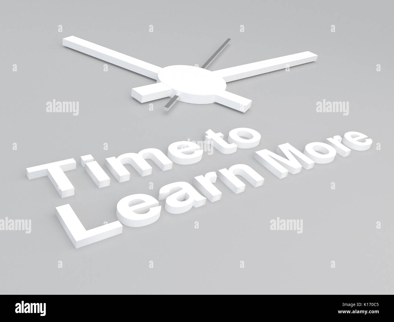 3D illustration of "Time to Learn More" title with a clock as a ...