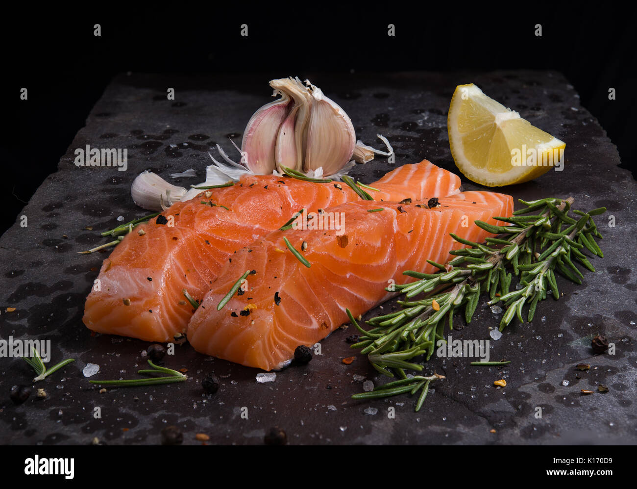 Food photography - fresh salmon fillets seasoned Stock Photo - Alamy