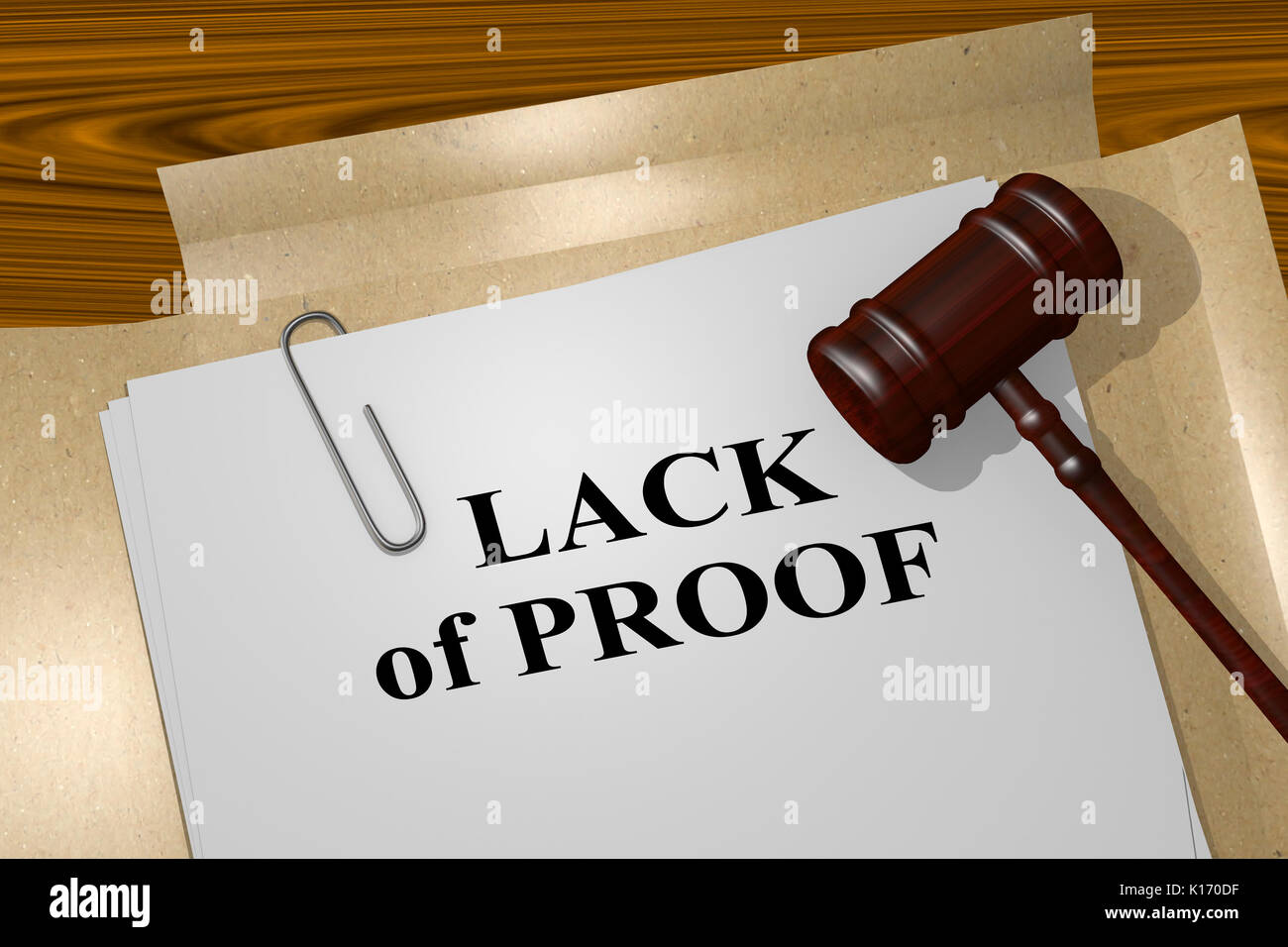 3D illustration of "LACK of PROOF" title on legal document Stock Photo ...