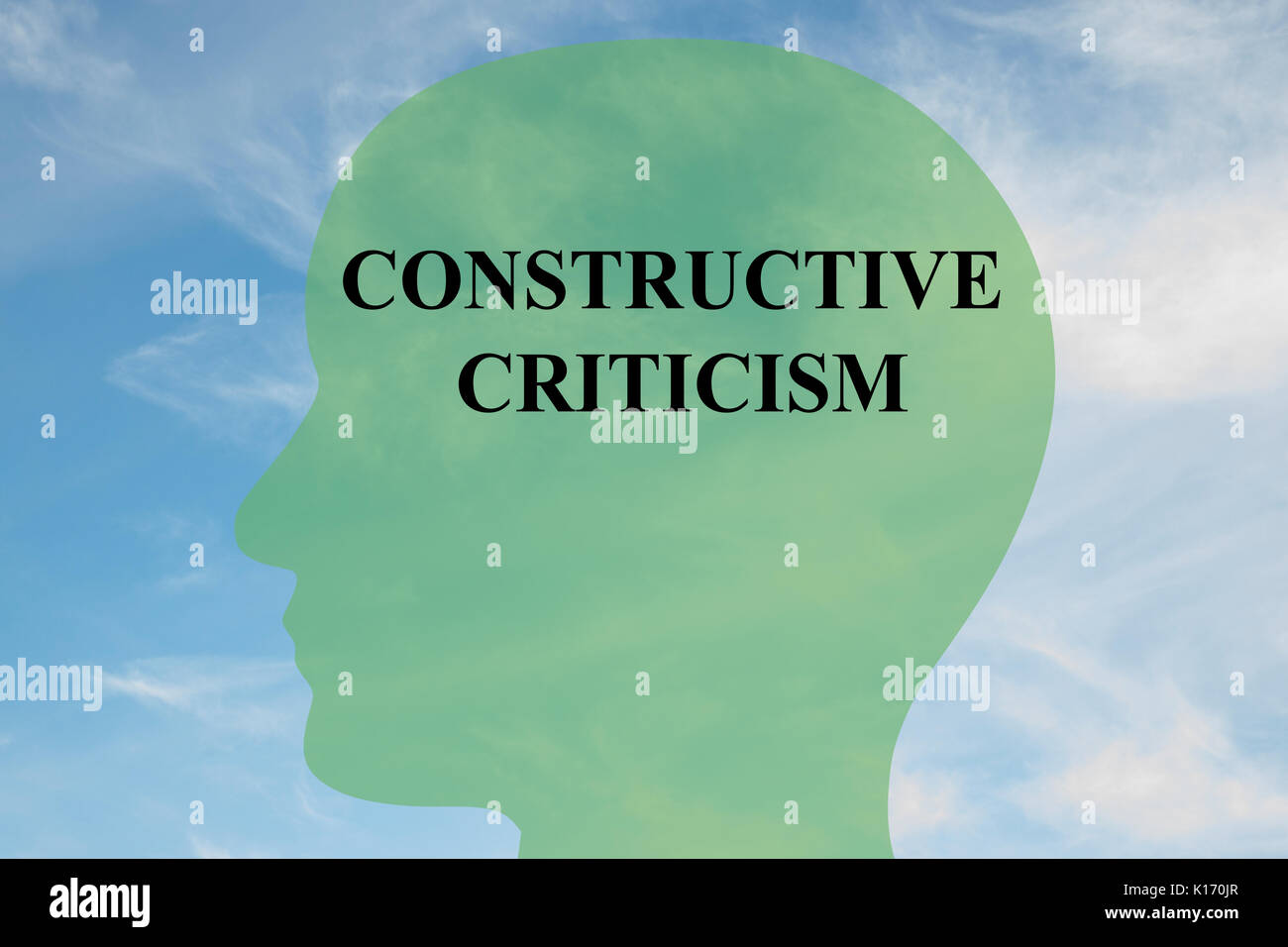 Render illustration of "CONSTRUCTIVE CRITICISM" script on head ...