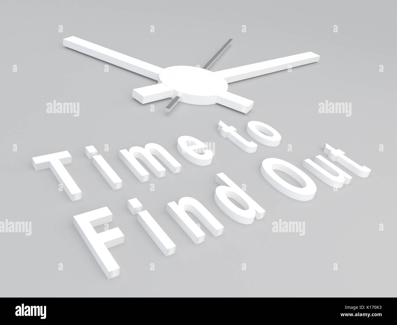 3D illustration of "Time to Find Out" title with a clock as a ...
