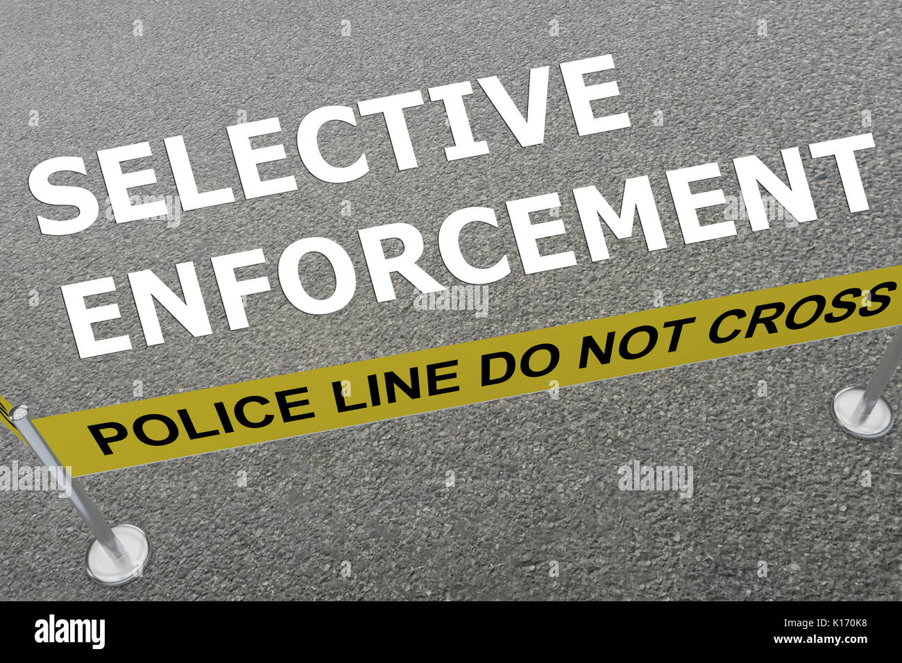 3D illustration of "SELECTIVE ENFORCEMENT" title on the ground in a ...