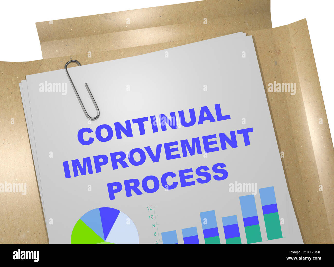 3D illustration of "CONTINUAL IMPROVEMENT PROCESS" title on business ...