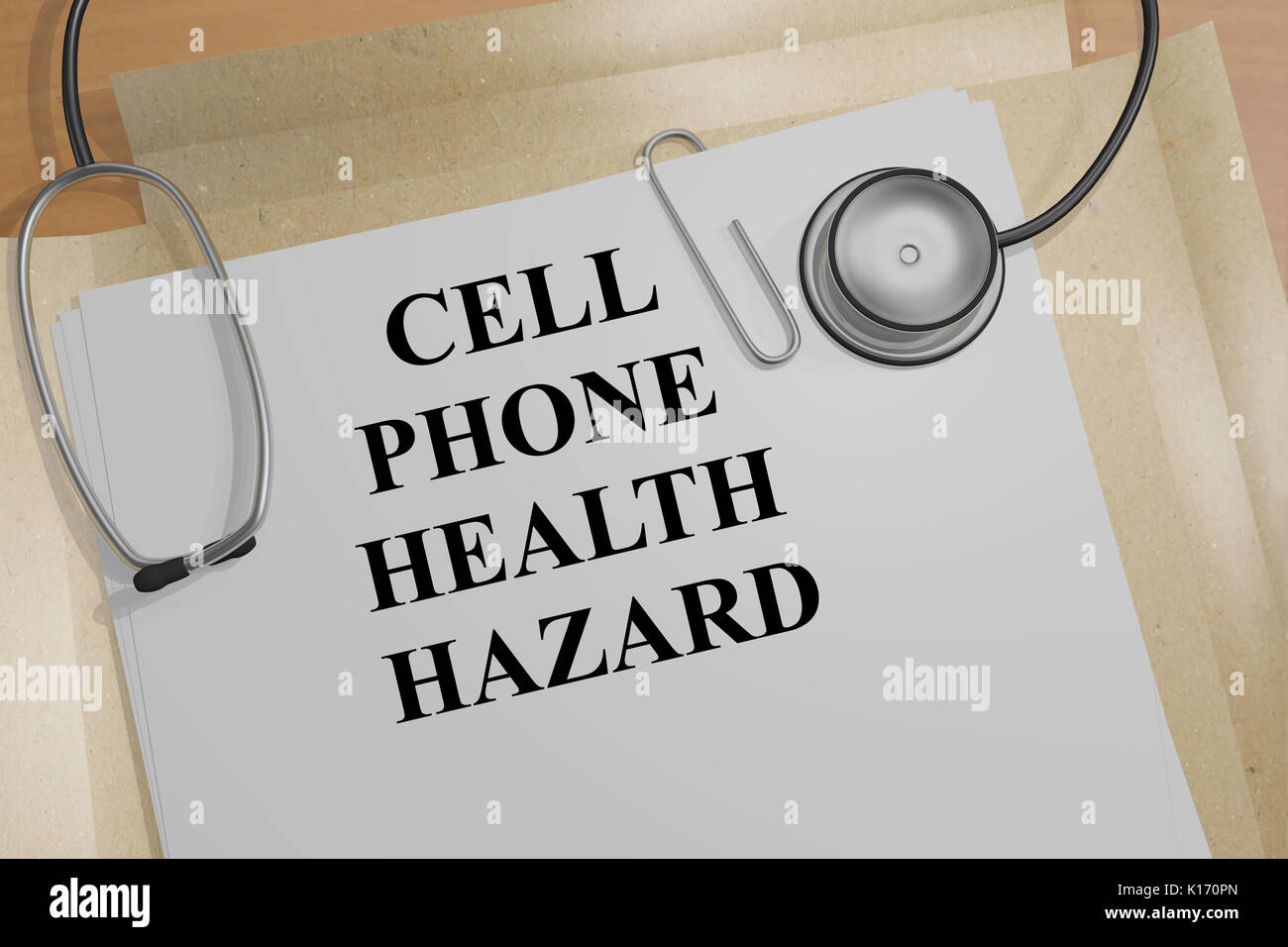 3D illustration of "CELL PHONE HEALTH HAZARD" title on a document Stock ...