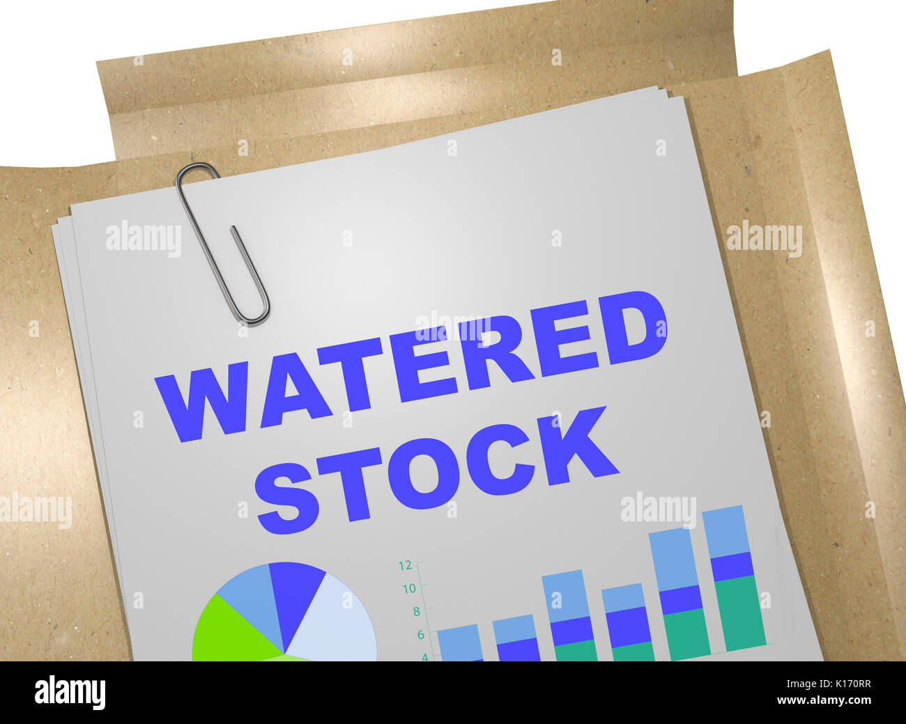 3D illustration of "WATERED STOCK" title on business document Stock ...