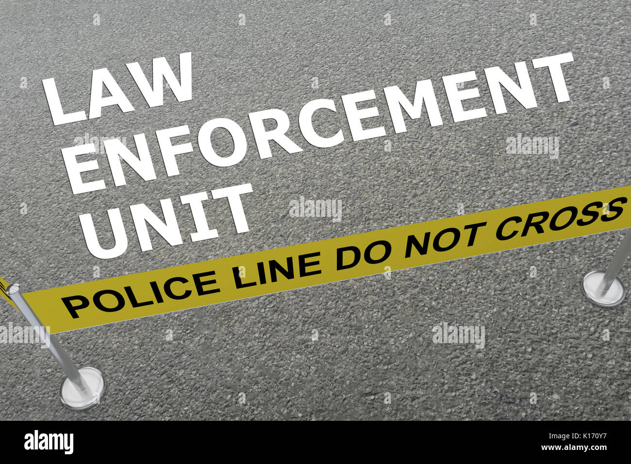 3D illustration of "LAW ENFORCEMENT UNIT" title on the ground in a ...