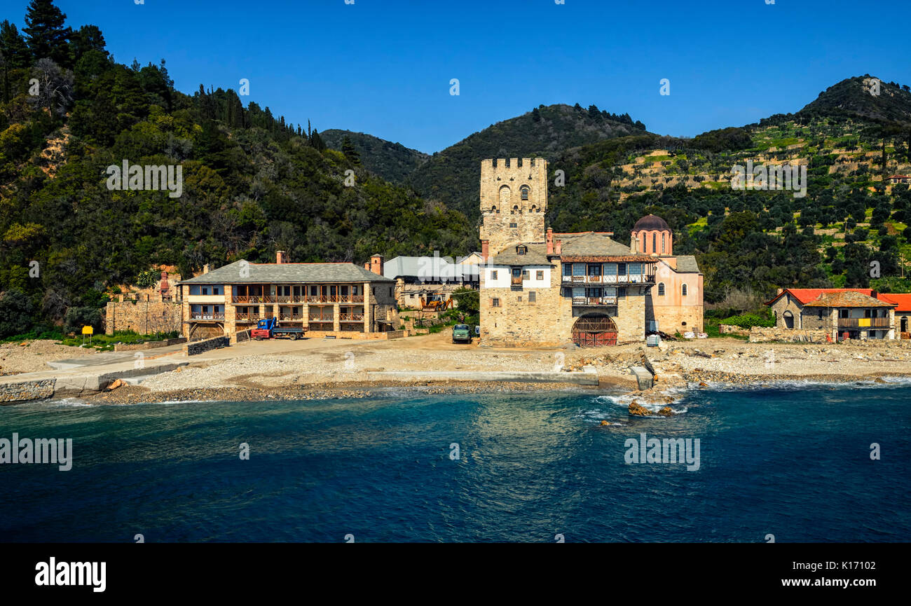 The pier of the monastery Zograf on Athos Stock Photo - Alamy