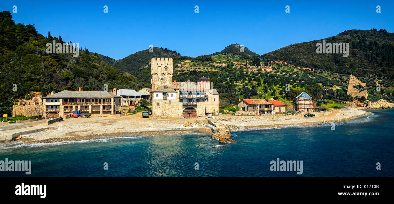 The pier of the monastery Zograf on Athos Stock Photo - Alamy
