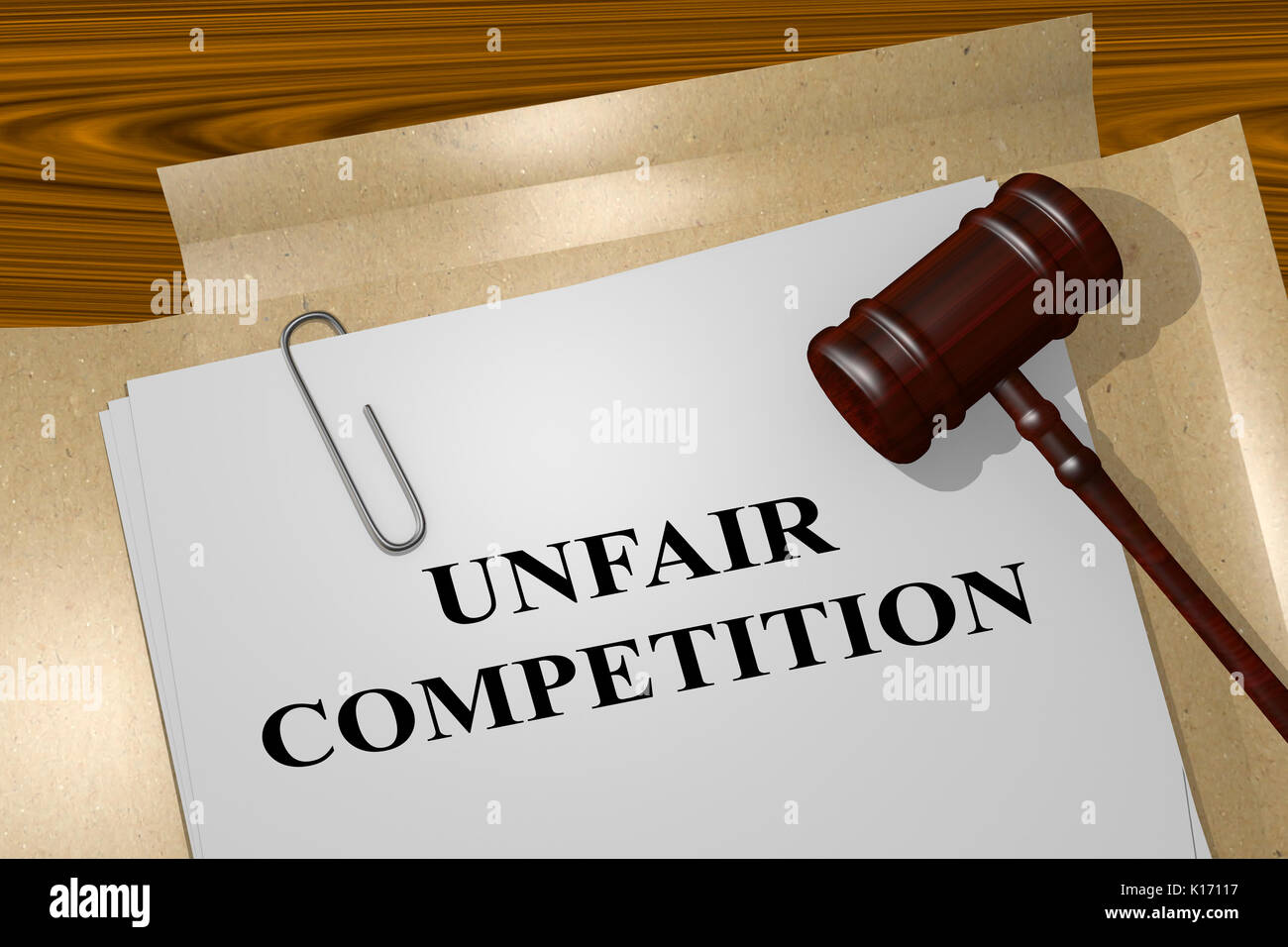 3D illustration of "UNFAIR COMPETITION" title on legal document Stock ...