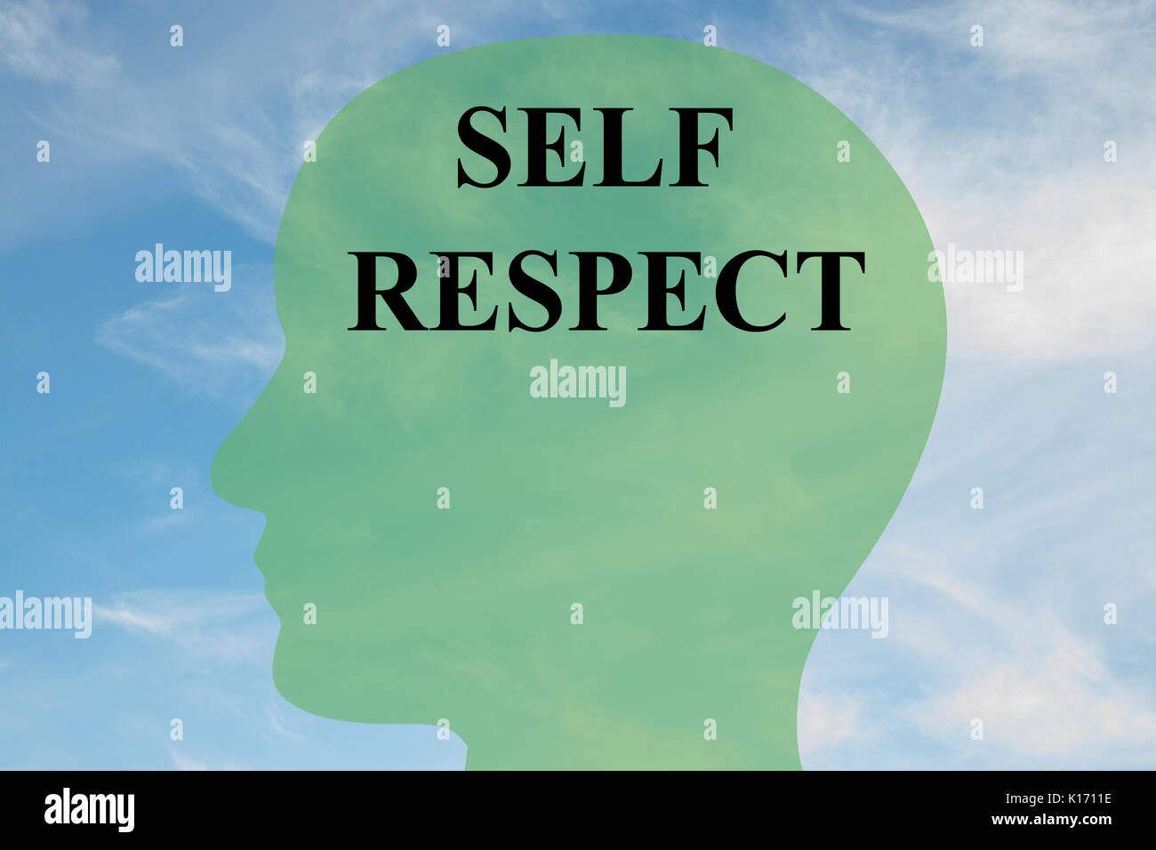 Render illustration of "SELF RESPECT" script on head silhouette, with ...