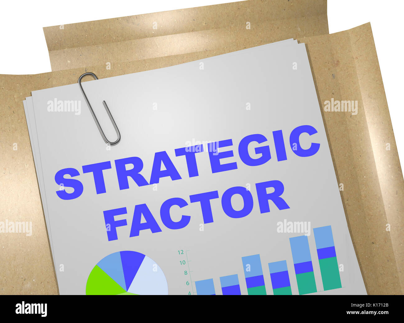 3D illustration of "STRATEGIC FACTOR" title on business document Stock ...
