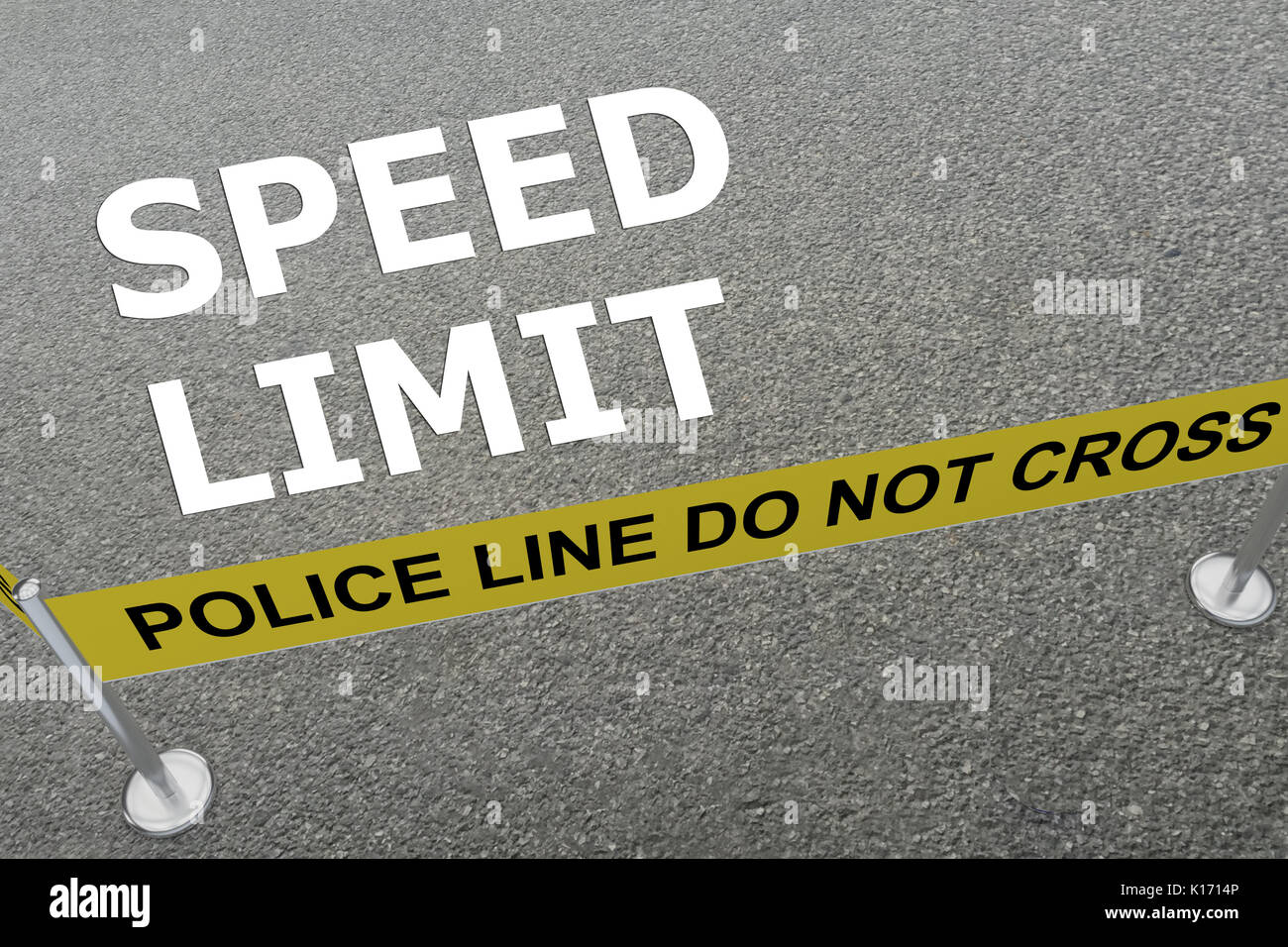 3D illustration of "SPEED LIMIT" title on the ground in a police arena ...