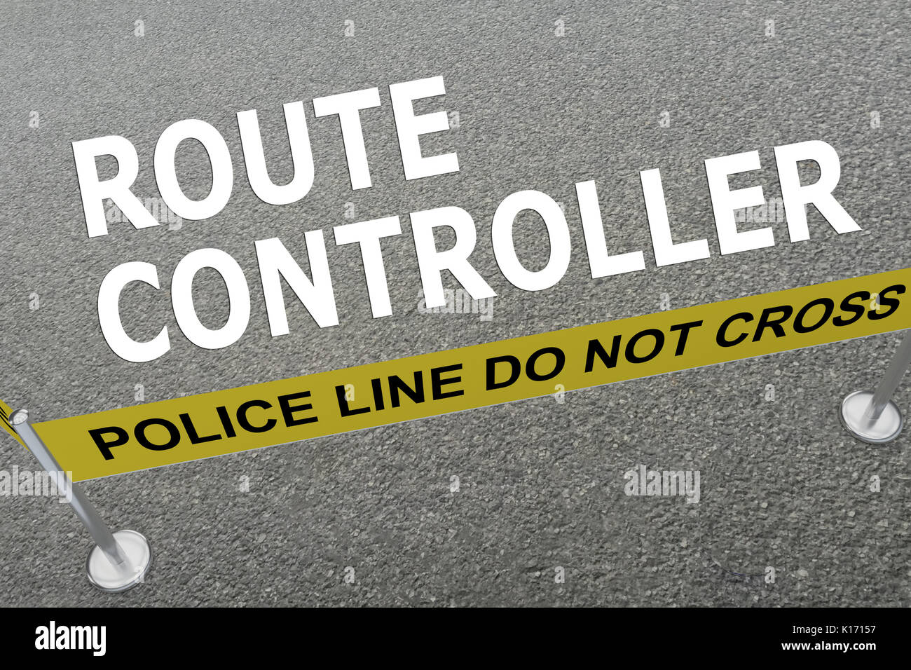 3D illustration of "ROUTE CONTROLLER " title on the ground in a police ...