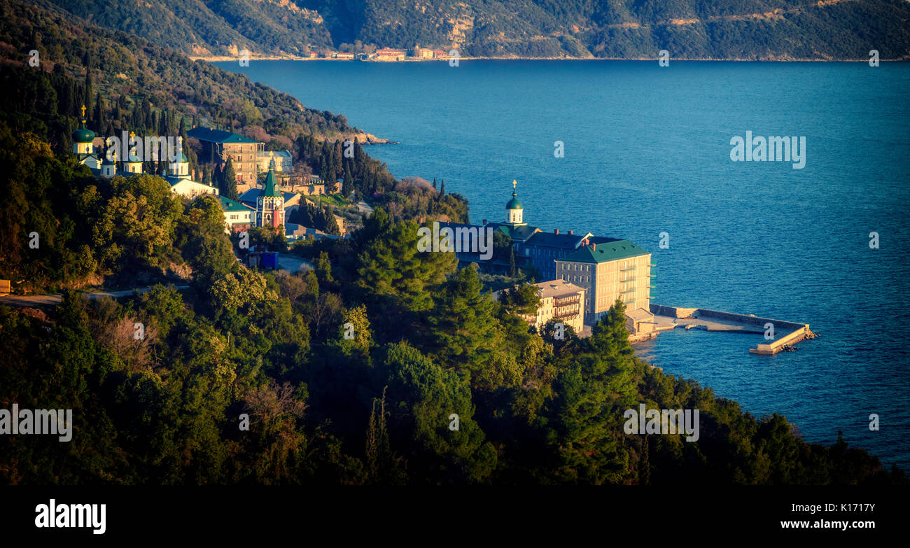 St Panteleimon monastery, Mount Athos Stock Photo - Alamy