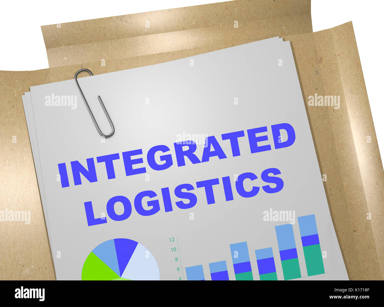 3D illustration of "INTEGRATED LOGISTICS" title on business document ...