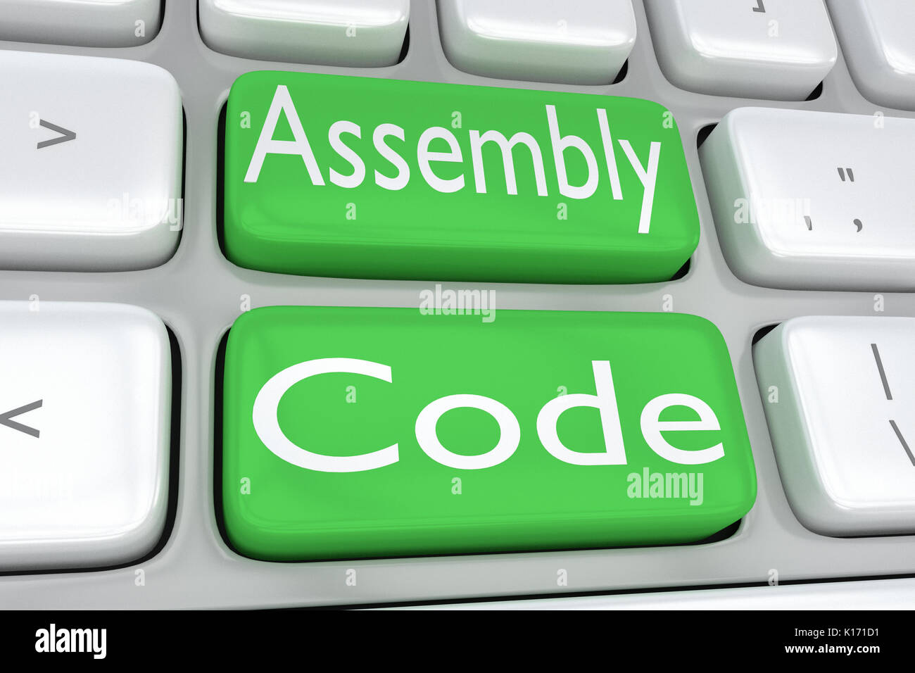 3D illustration of computer keyboard with the print "Assembly Code" on ...